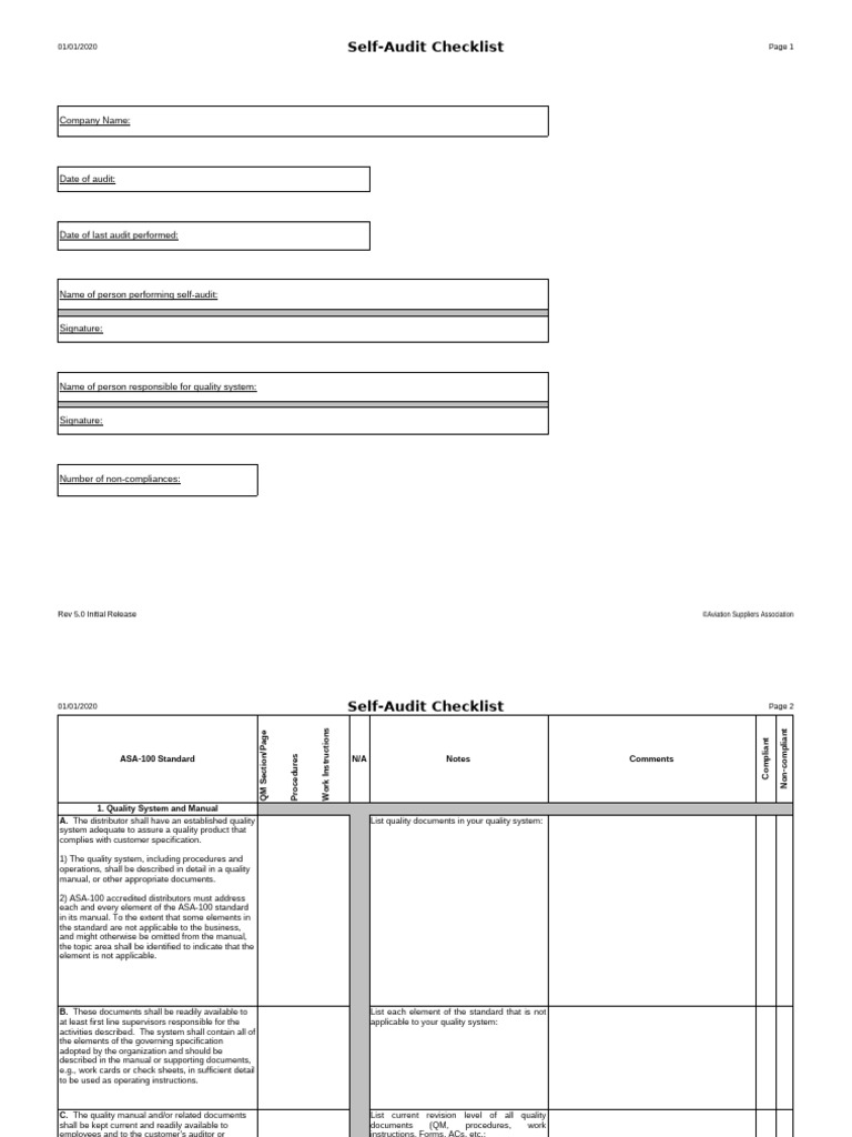 Self AuditChecklistrev5.0initialrelease | PDF | Audit | Verification ...