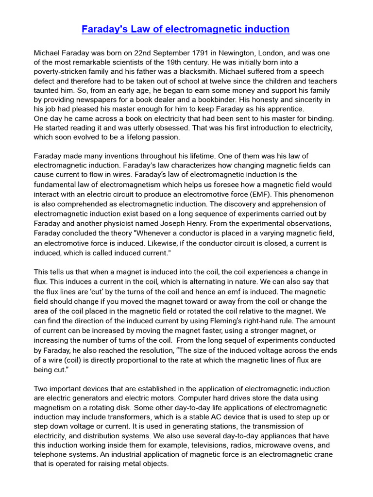 Faradays Law of Electromagnetic Induction | PDF | Electromagnetic ...