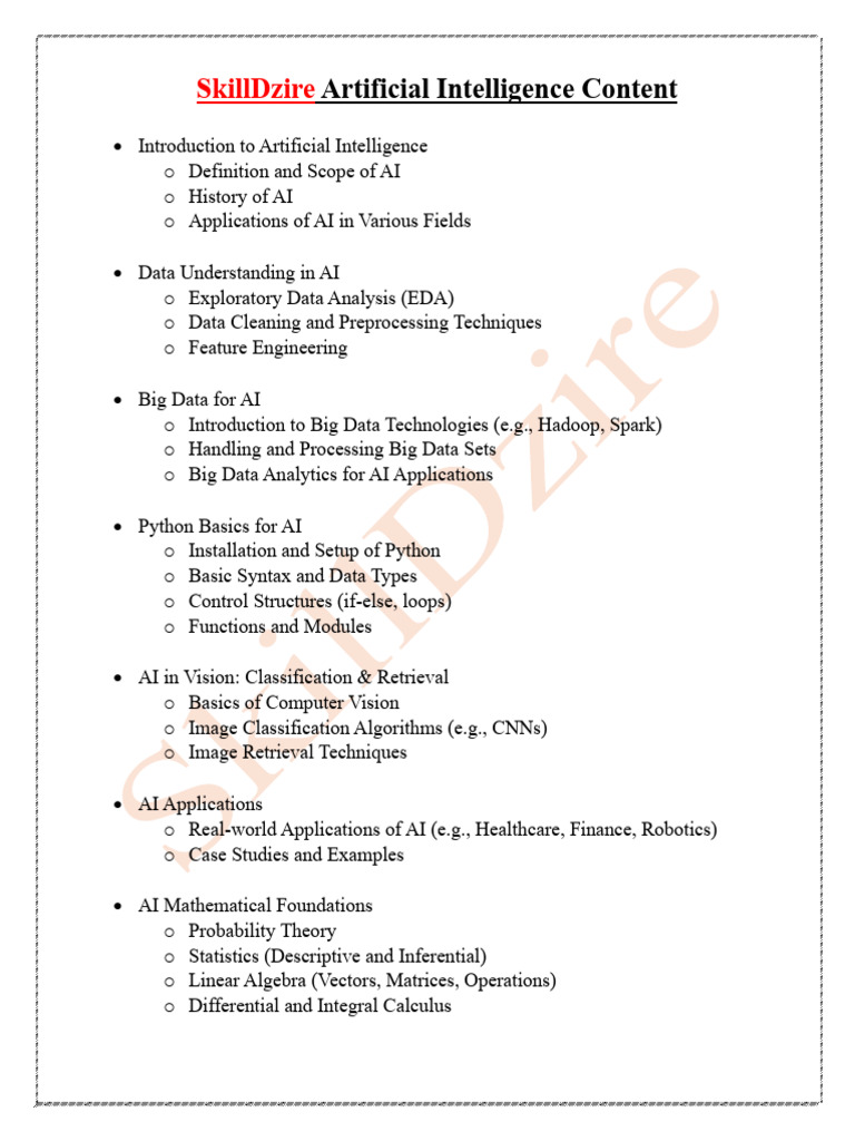 SkillDzire Artificial Intelligence Internship Content | PDF | Artificial Intelligence ...