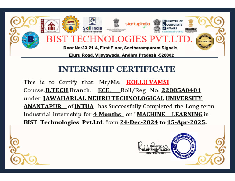 BIST Technologies Internship Certificate | PDF