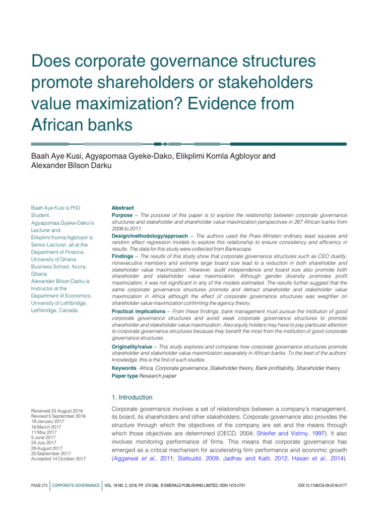 Does Corporate Governance Structures Pro | PDF | Corporate Governance | Autocorrelation