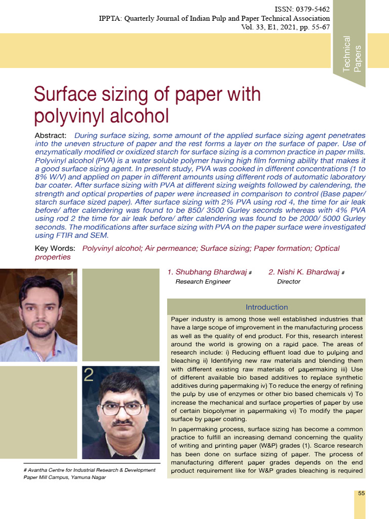 PVA Surface Sizing in Paper Production | PDF | Polymers | Paper