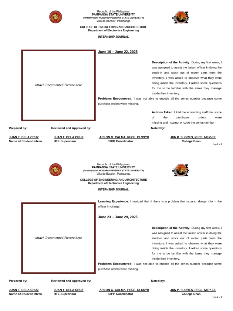 Sample Internship Journal Template | PDF