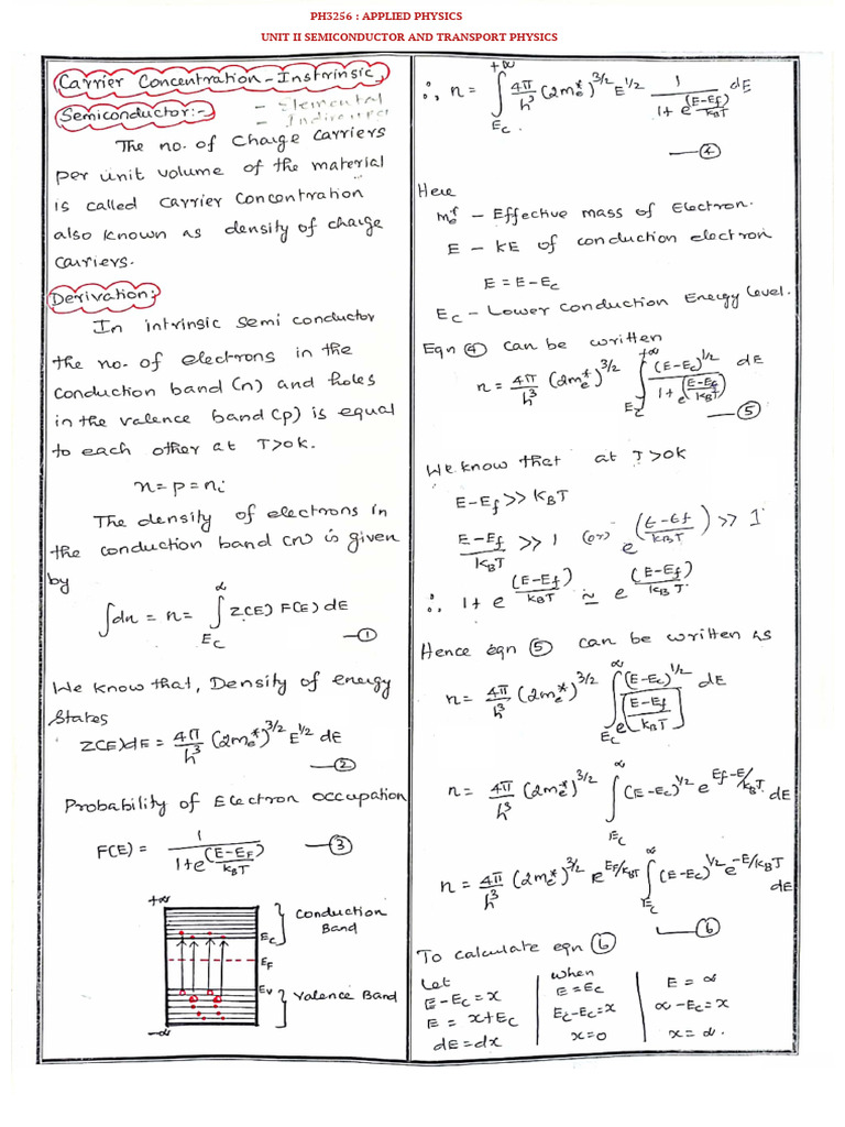 Unit 2 Semiconductor and Transport Physics | PDF