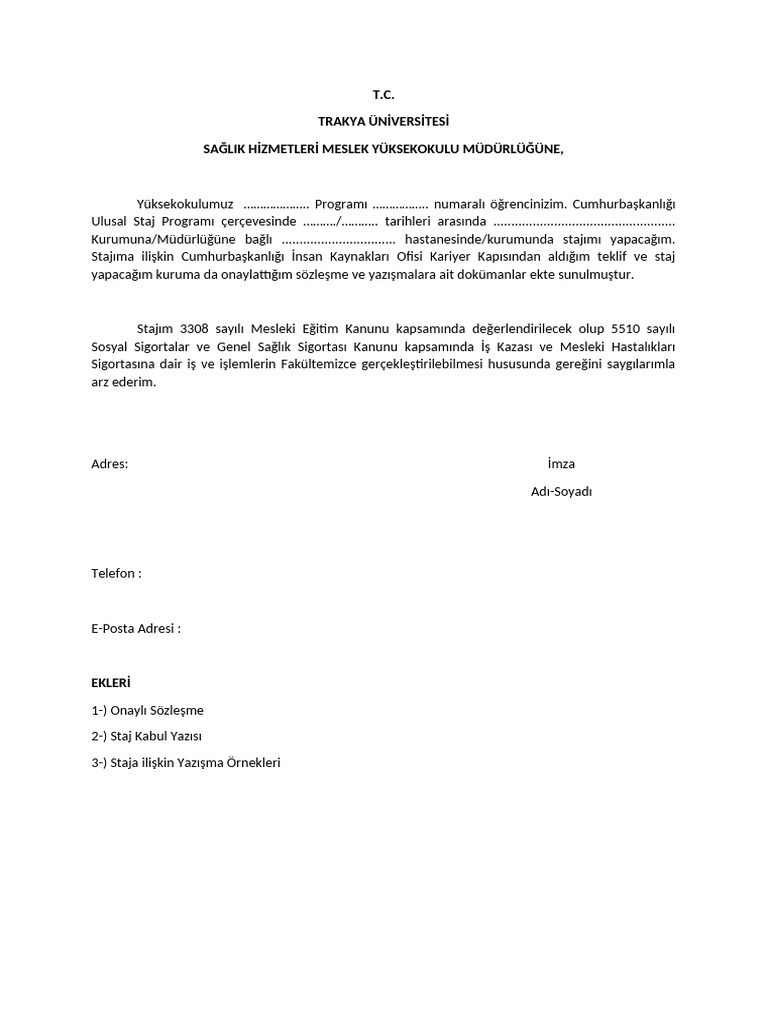 Ulusal Staj Dilekce 2 | PDF