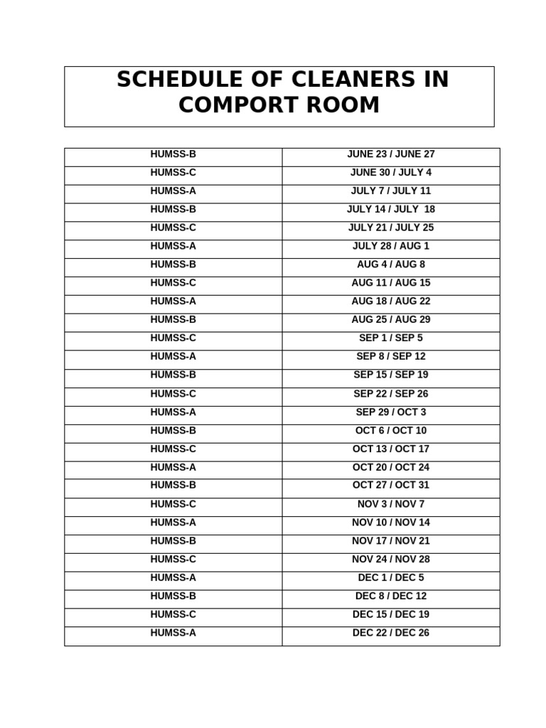 Cleaners of of Rest Room Schedule | PDF