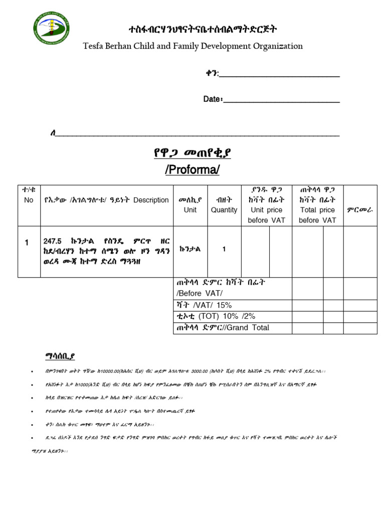 proforma/: Tesfa Berhan Child and Family Development Organization | PDF