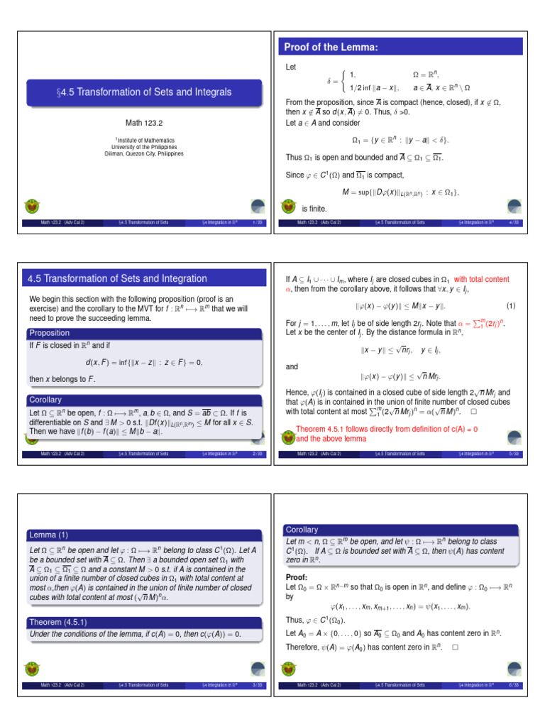 Set and Integral Transformations in Rn | PDF | Integral | Mathematics