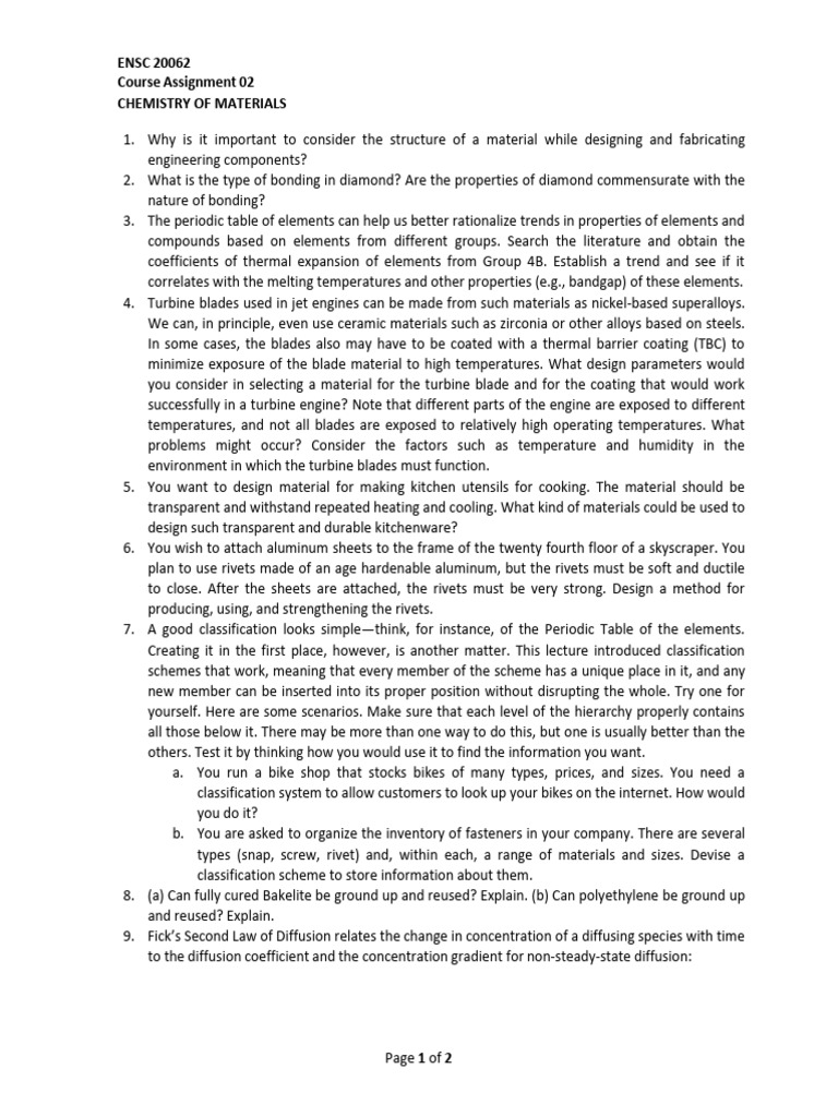 CA02 Chemistry of Materials | PDF | Diffusion | Applied And Interdisciplinary Physics