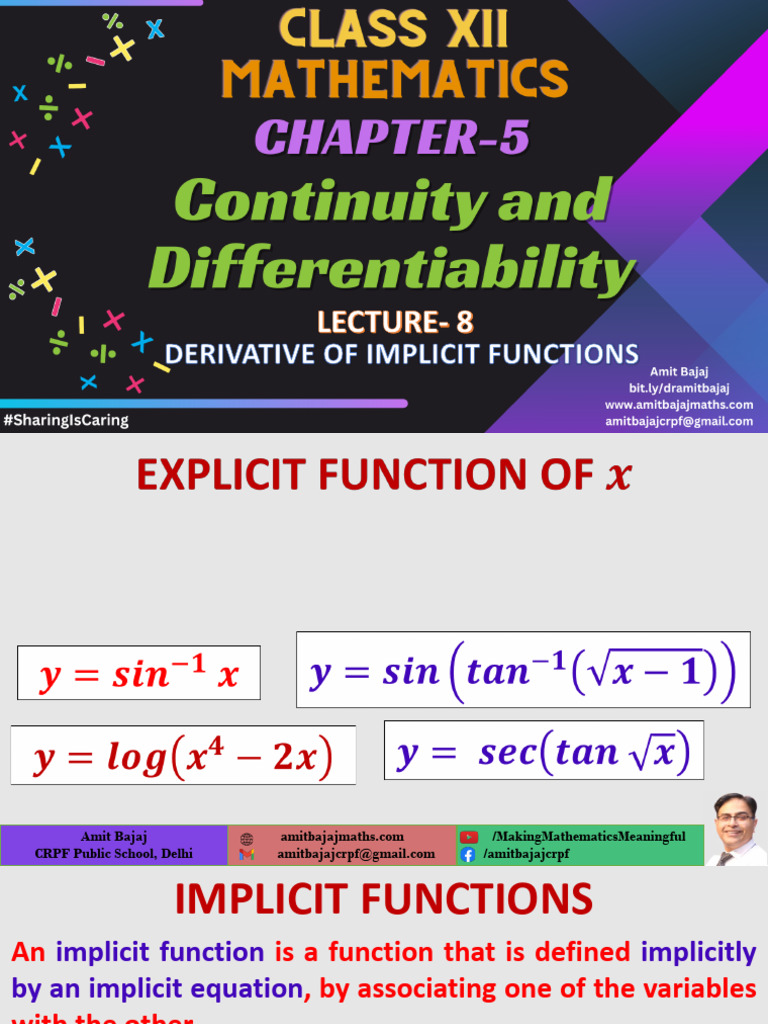 L-7 Cont. & Diff. (Derivative of Implicit Function) | PDF | Calculus | Equations