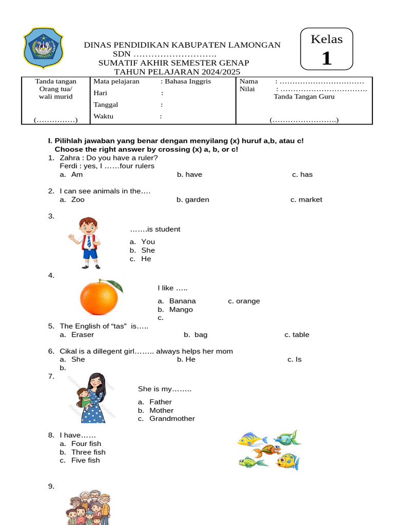 Soal Bahasa Inggris Kelas 1 Dan Kunci Jawaban | PDF | Chess Theory | Chess