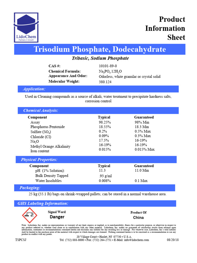 Spec Trisodium Phosphate Dodecahydrate | PDF | Chemical Substances | Atoms