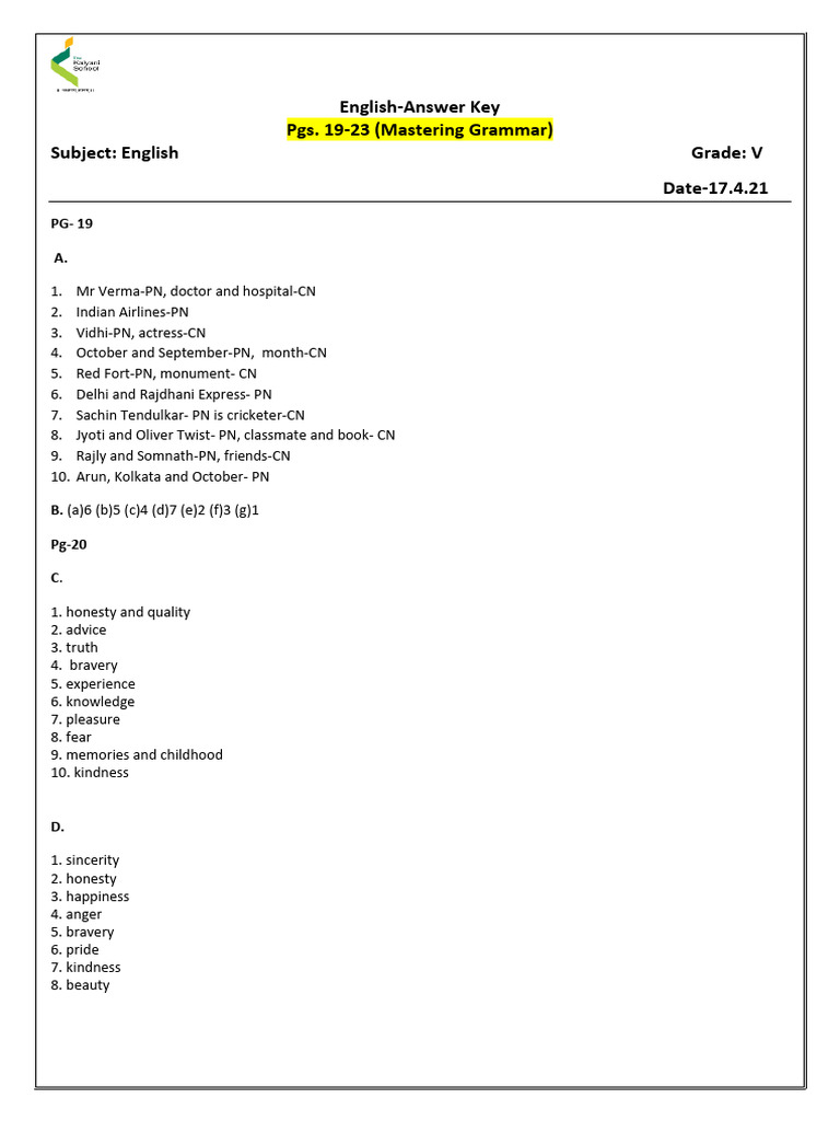 17.4.21-Answer Key-M.G-Pgs 19-23 | PDF