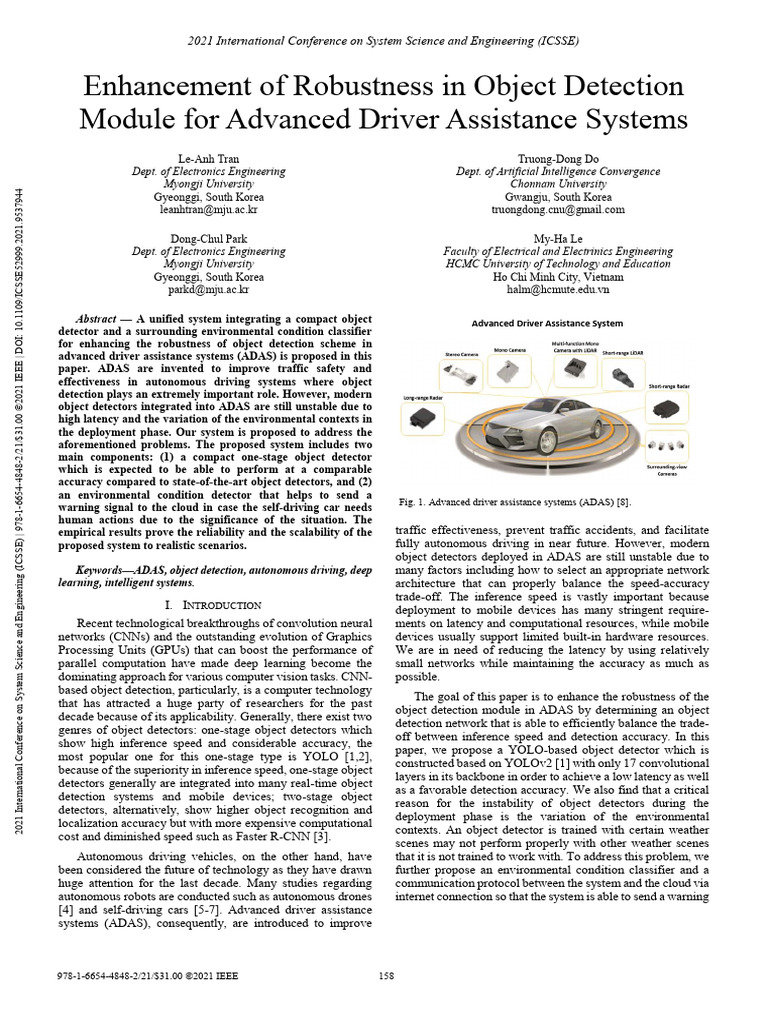 Enhancement of Robustness in Object Detection Module For Advanced Driver Assistance Systems ...