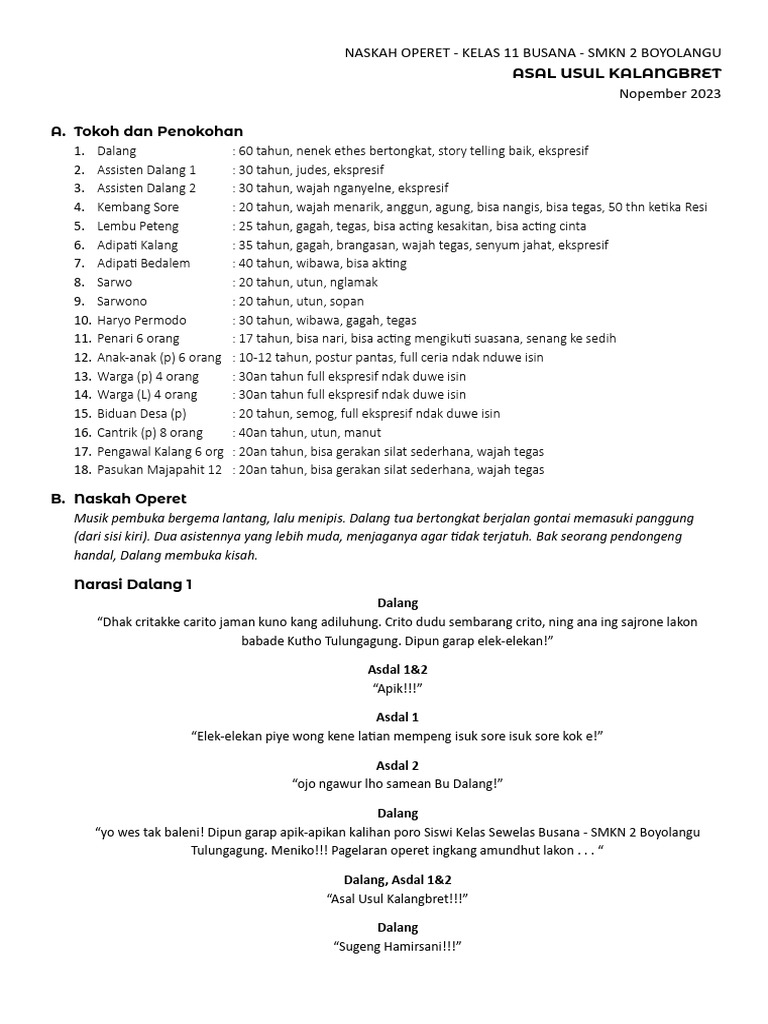 Naskah Operet Kalangbret | PDF