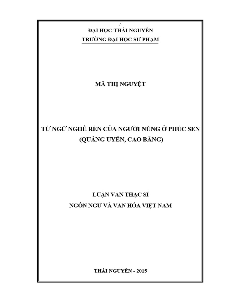 Luận Văn Từ Ngữ Nghề Rèn Của Người Nùng ở Phúc Sen Quảng Uyên Cao Bằng | PDF
