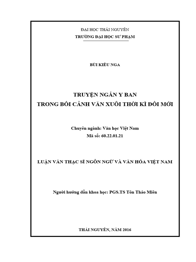 Luận Văn Truyện Ngắn y Ban Trong Bối Cảnh Văn Xuôi Thời Kì Đổi Mới | PDF