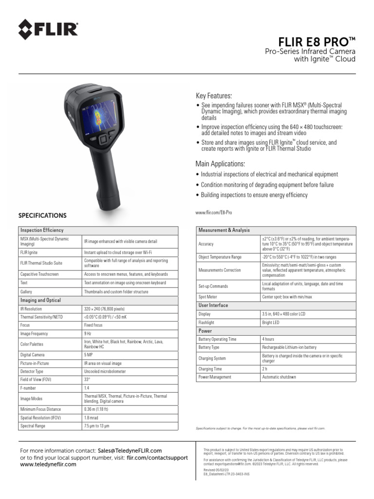 FLIR E8 Pro Datasheet en-US PDF | PDF | Thermography | Infrared