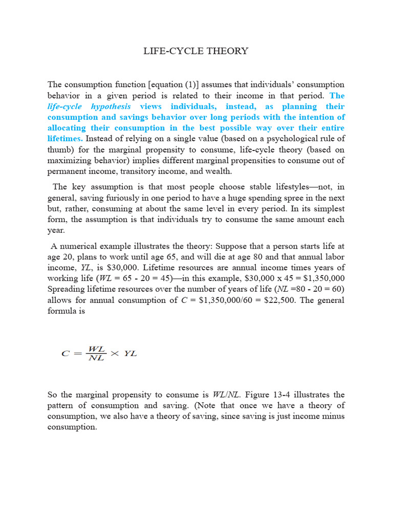 Life Cycle Hypothesis | PDF | Consumption (Economics) | Economies
