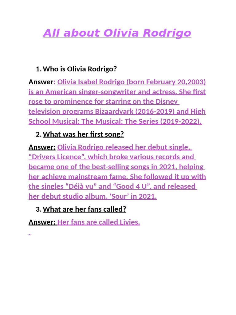 Olivia Rodrigo: Biography and Career | PDF