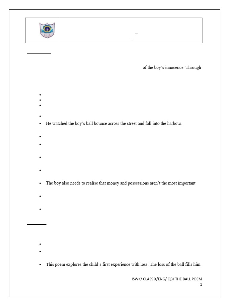 6755145-Question Bank - The Ball Poem | PDF | Poetry | Reason