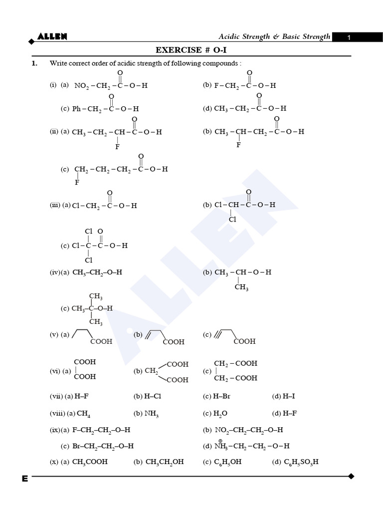 (Sheet) - Acid Strength & Basic Strength | PDF | Amine | Acid