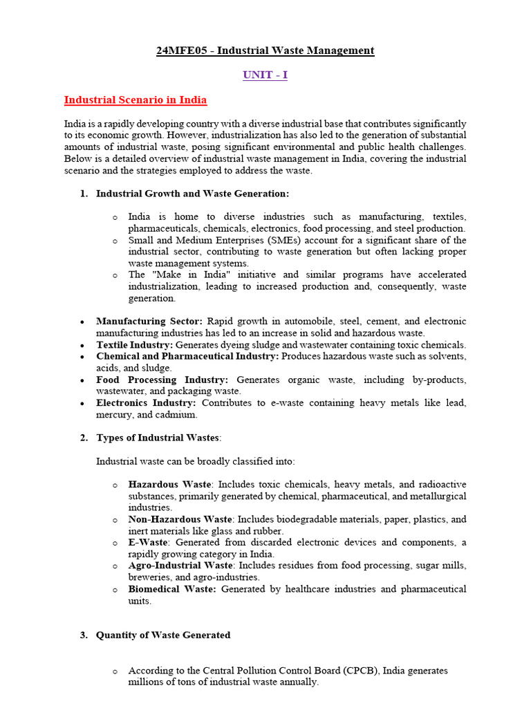 Unit - 1 - Industrial Waste Management | PDF | Water Pollution | Waste