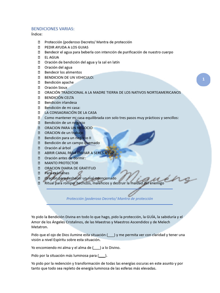 Bendiciones y Oraciones de Protección | PDF | Amor | Agua