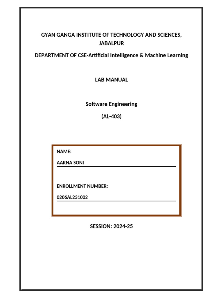 Software Engineering Lab Manual - 4th Sem AIML | PDF | Use Case | Software Engineering