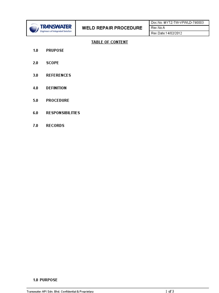 Weld Repair Procedure Tapis Rev.A | PDF | Metal Fabrication ...