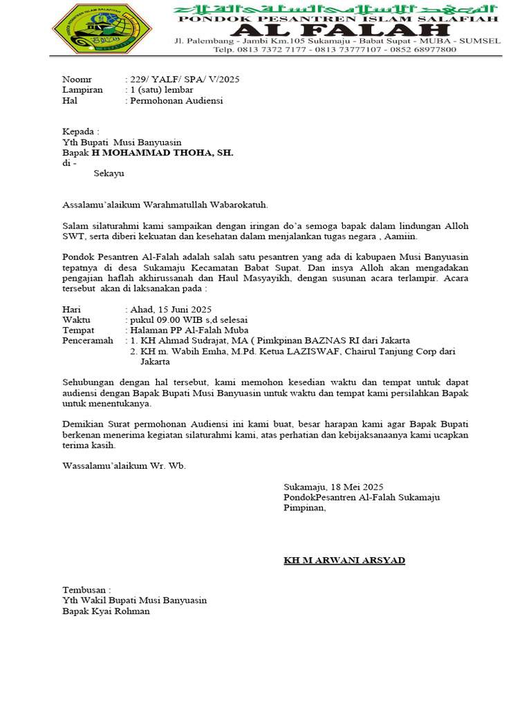 Permohonan Audiensi untuk Pengajian | PDF