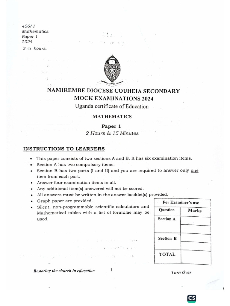 Cohea Mock - MTC Paper 1. 2024 | PDF
