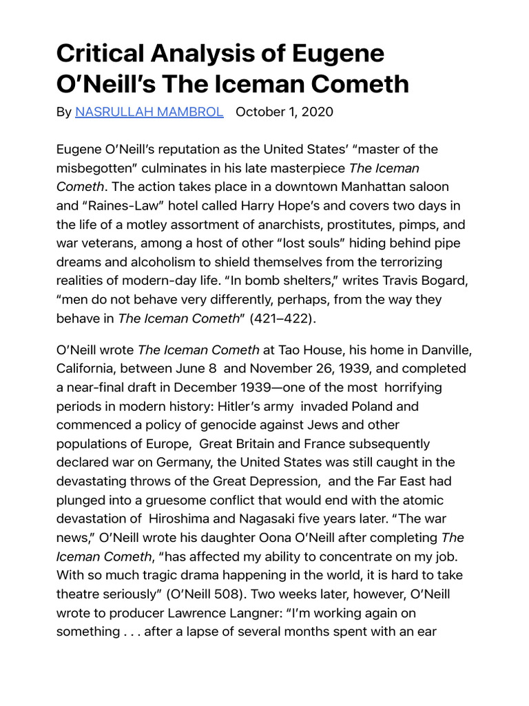 Critical Analysis of Eugene O'Neill's The Iceman Cometh - Literary ...