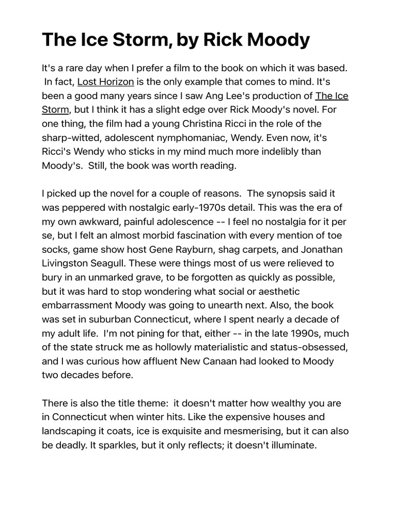 Bookface - The Ice Storm, by Rick Moody | PDF