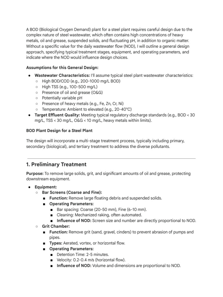 BOD Plant Design for Steel Wastewater | PDF | Water Supply ...