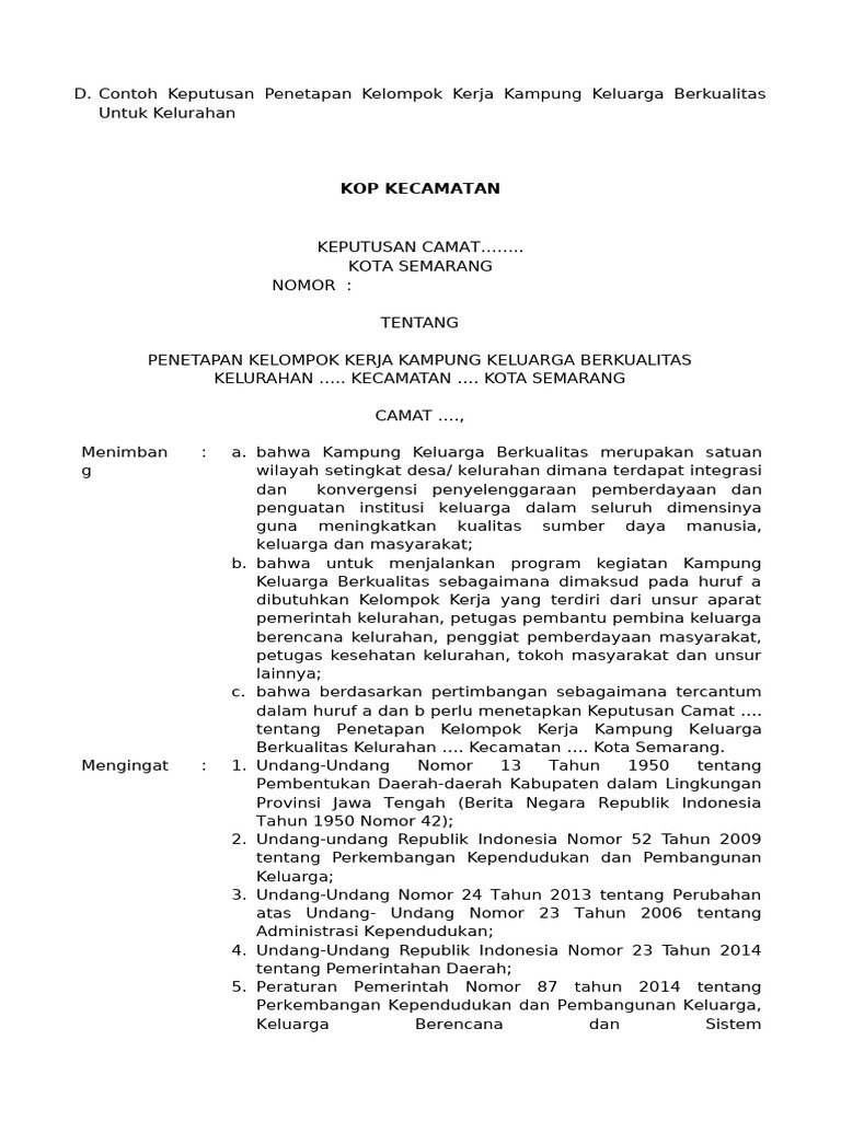 Contoh SK Penetapan Pokja Kampung KB - New | PDF