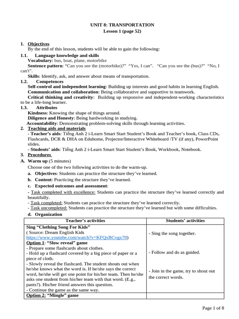 Transportation Vocabulary Lesson Plan | PDF | Learning | Human ...