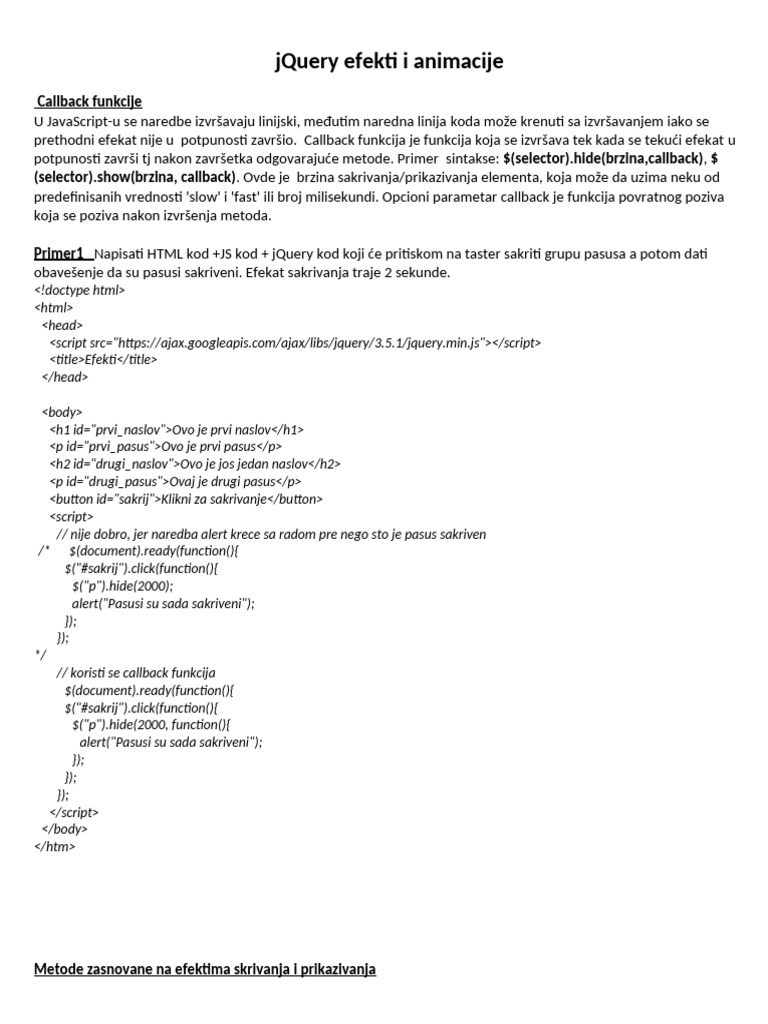 Prilog - Jquery Efekti I Animacije | PDF