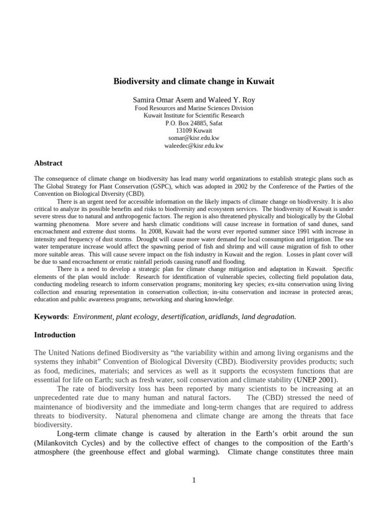5 Biodiversity and Climate Change in Kuwait | PDF | Climate Change ...