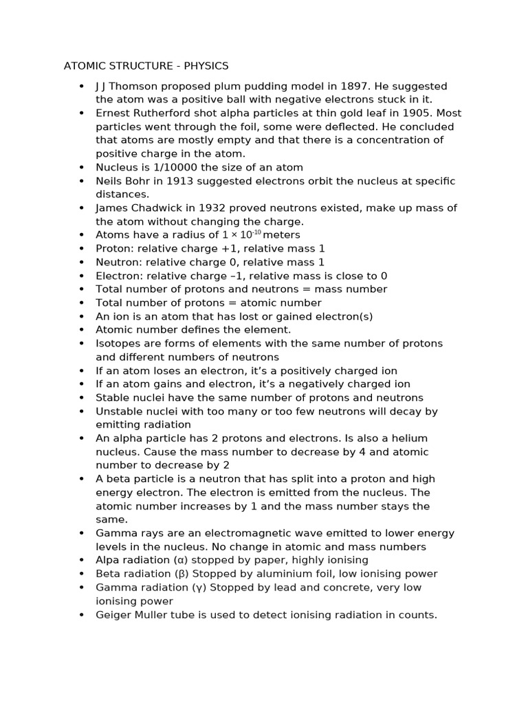Atomic Structure - Physics | PDF