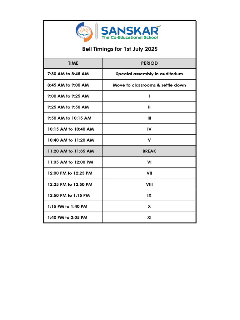 Bell Timings For 1st July | PDF