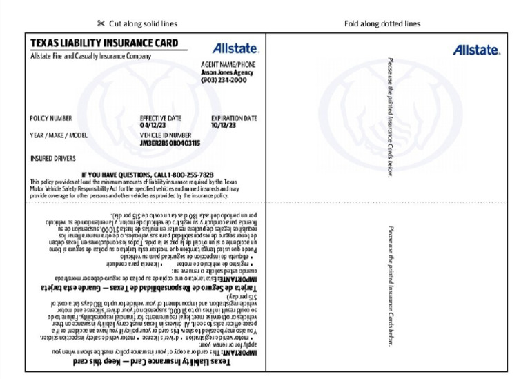 Allstate Blank Insurance Card PDF | PDF