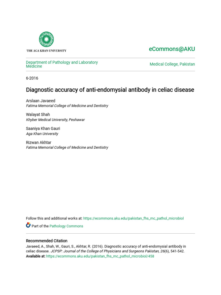 Anti-Endomysial Antibody in Celiac Disease | PDF | Coeliac Disease ...