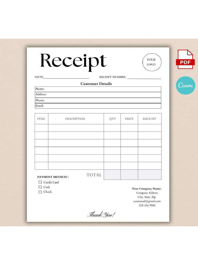 Receipt Template 1 - This Is A Digital Download | PDF