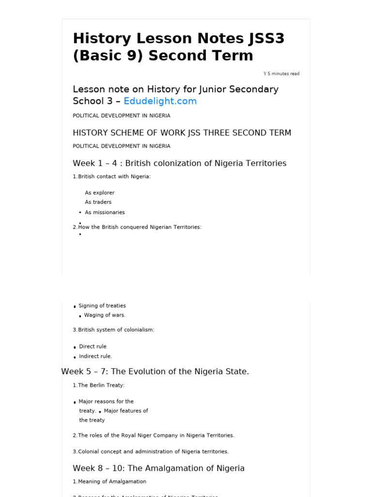 History Lesson Notes JSS3 (Basic 9) Second Term | PDF | Nigeria ...
