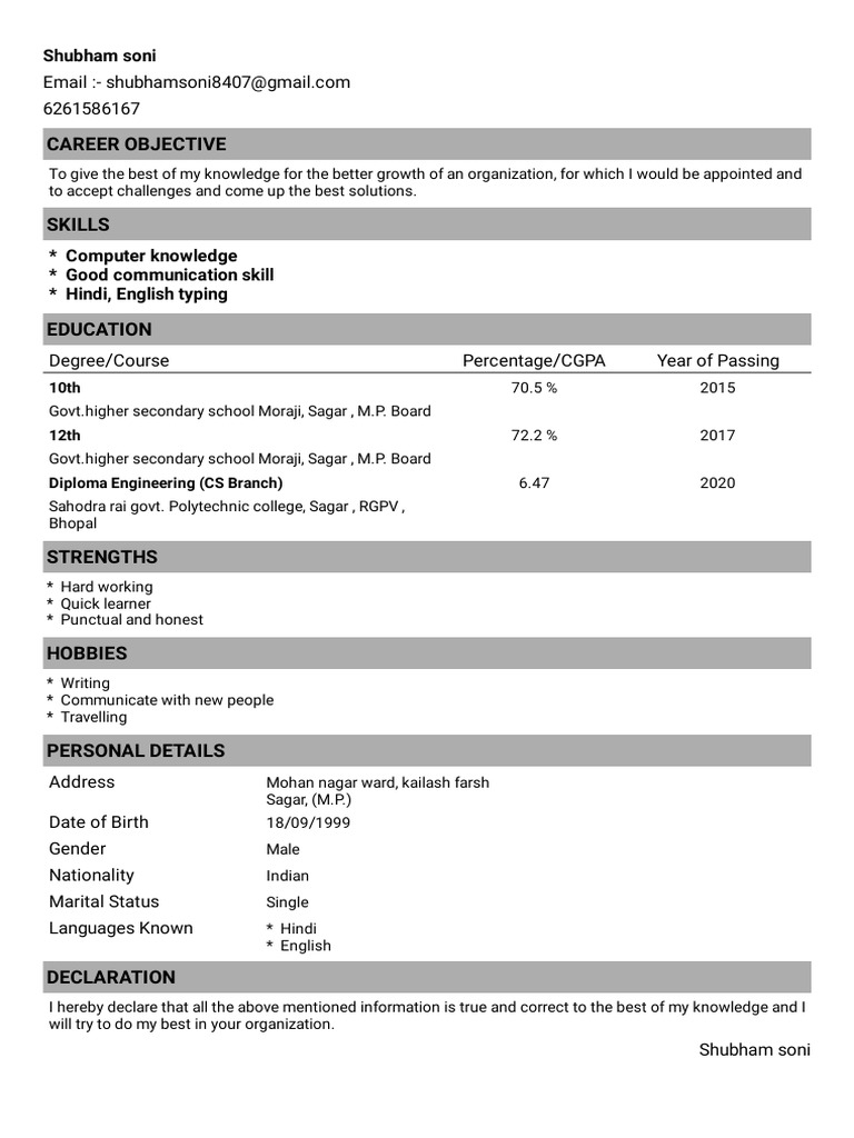 Resume Shubham Format2 | PDF
