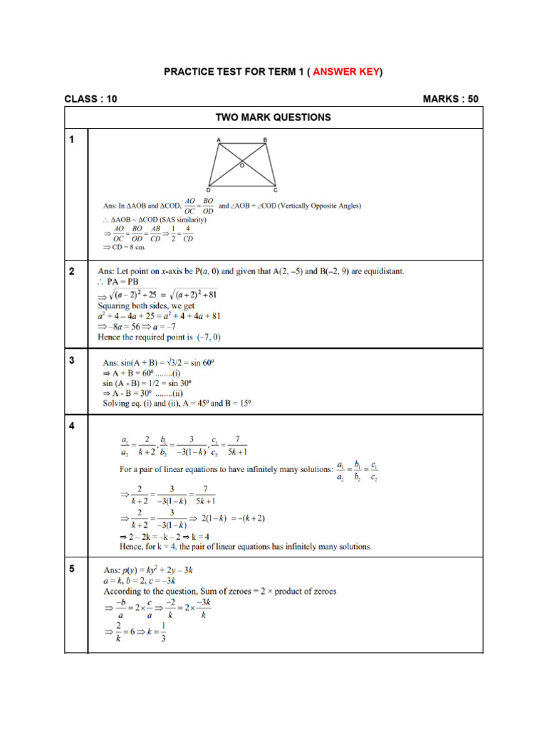 Practice Test For Term1 - Answer Key | PDF