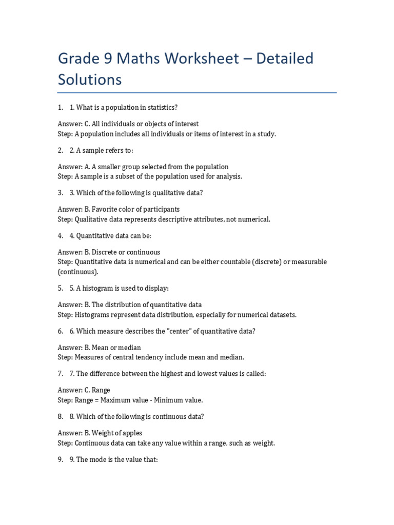 Grade9 Math Solutions Full | PDF | Mean | Variance