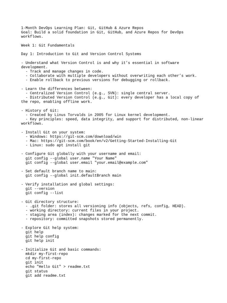 DevOps Git GitHub AzureRepos Roadmap | PDF | Version Control | Free Software