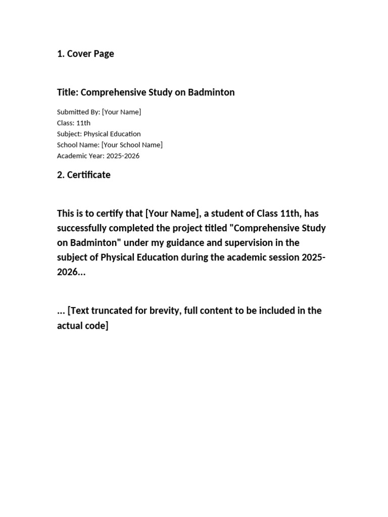 Badminton Project Class11 | PDF